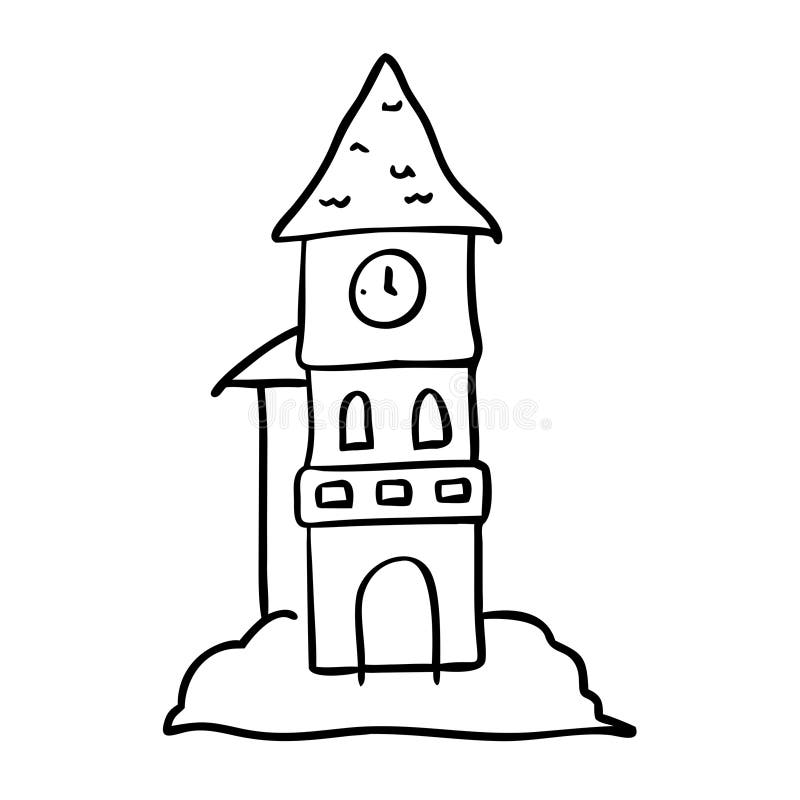 Whimsical Clock Tower Line Art Illustration for Coloring Books and ...