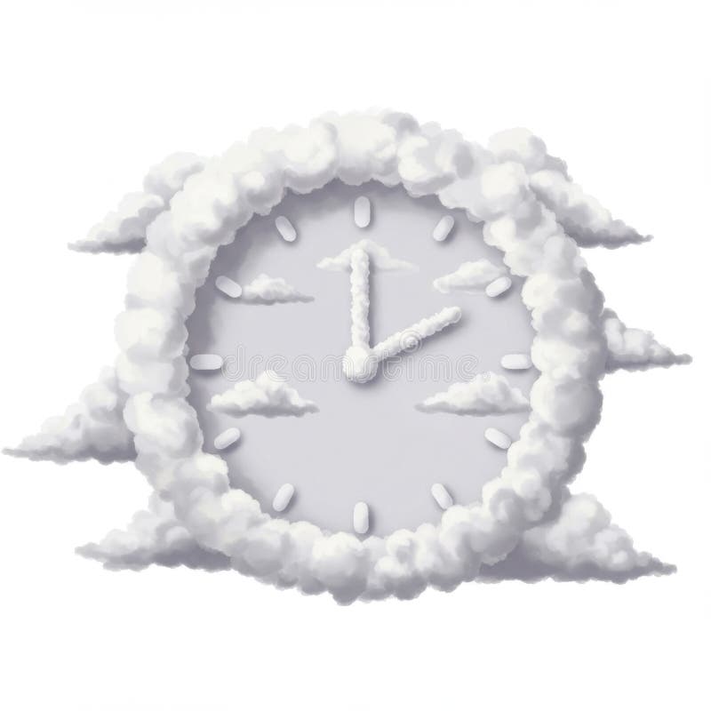 Whimsical Cloud Clock Illustration Stock Illustration - Illustration of ...