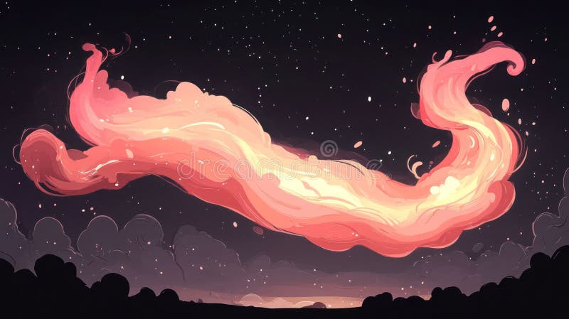 A Whimsical Cloud Formation Glows Softly Against a Starry Night Sky ...
