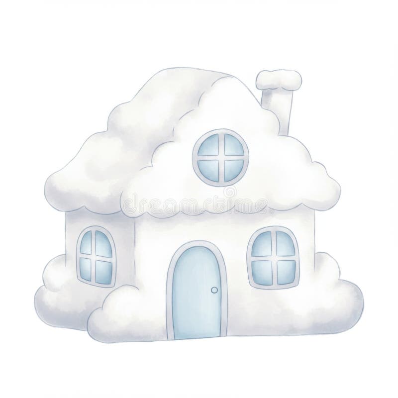 Whimsical Cloud House Illustration Stock Illustration - Illustration of ...
