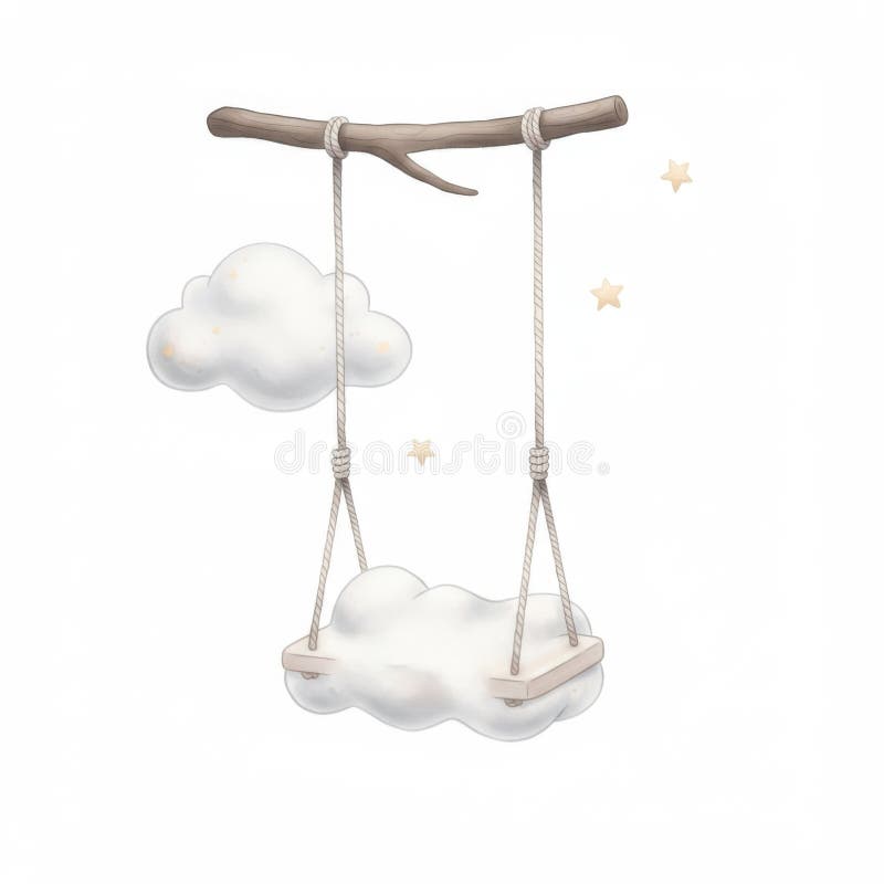 Whimsical Cloud Swing with Stars: Pastel Dreamy Illustration Stock ...