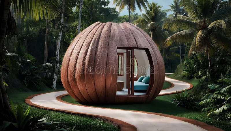 Whimsical Coconut House: a Jungle Oasis. Stock Illustration ...