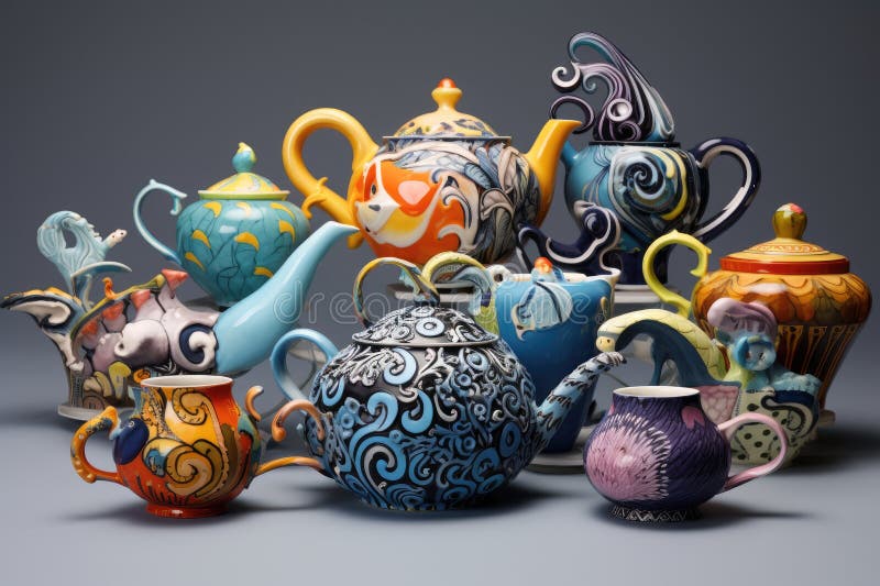 A Whimsical Collection of Different Teapots and Teacups, Ai Generated ...