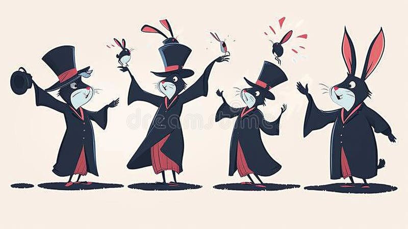 A Whimsical Collection of Dressed-up Rabbits Performing Magic Tricks ...