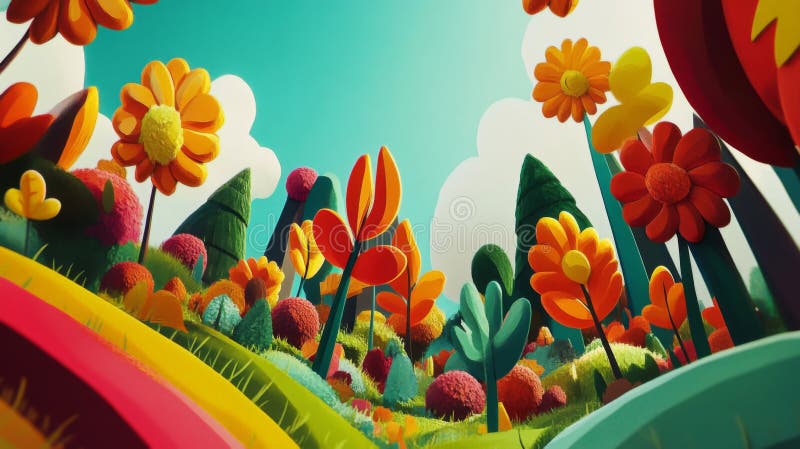 Whimsical Colorful Flower Garden Illustration Stock Illustration ...