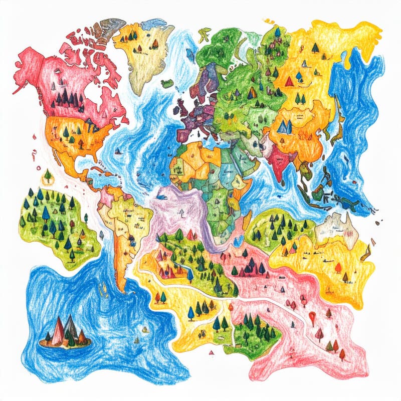 Colorful Crayon World Map Illustration Stock Illustrations – 27 Colorful Crayon World Map ...