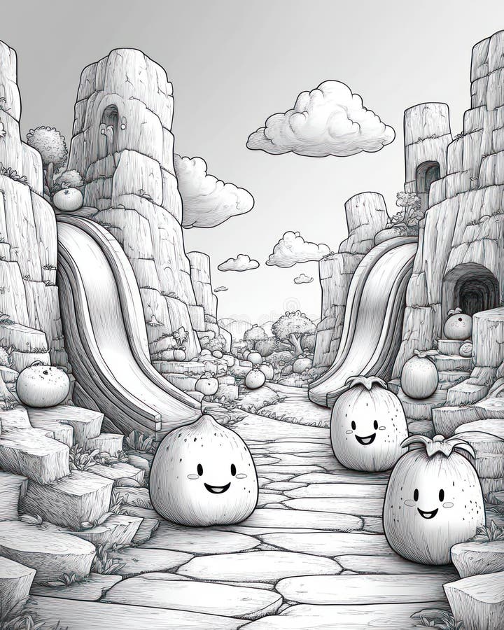 Whimsical Vegetable Playground with Slides and Smiling Produce Stock ...