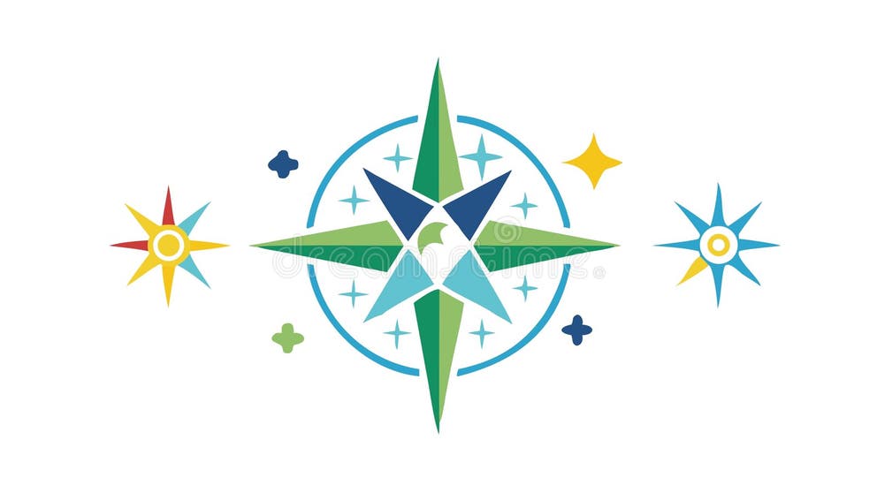 Whimsical Compass Star with Stars and Glittering Elements, Vector ...