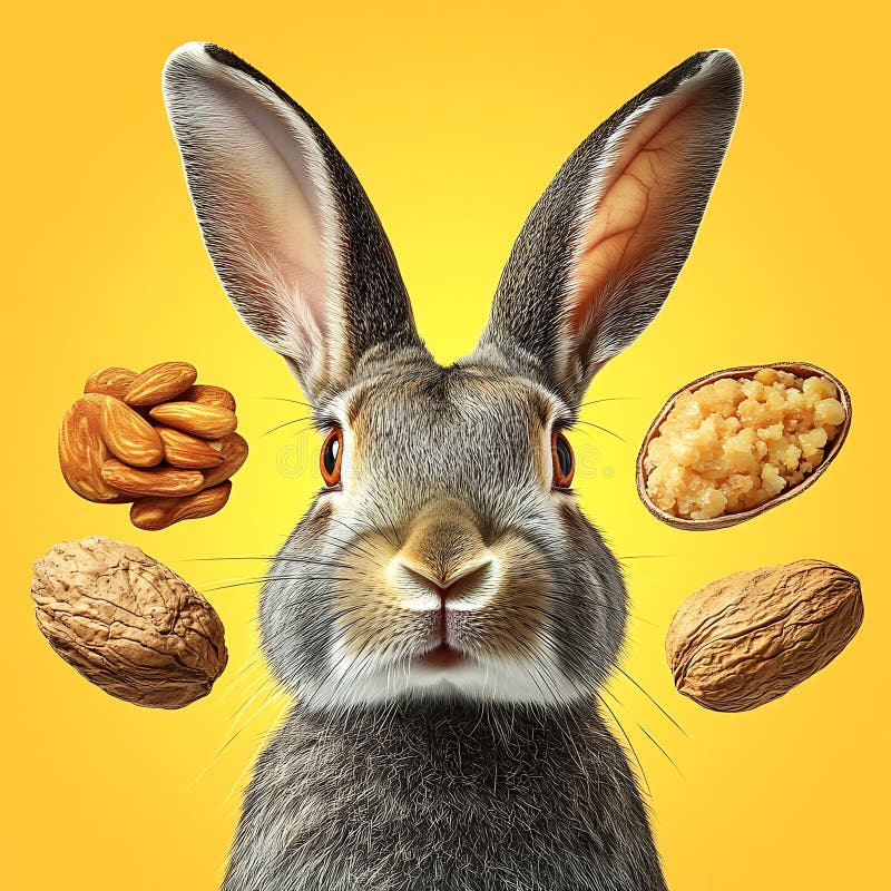 A Whimsical Composite of a Rabbit with Various Nuts Set Against a ...