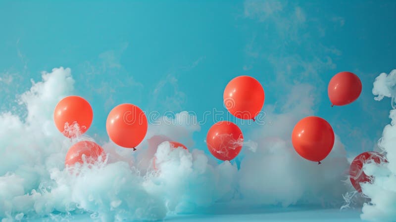 Red Balloons Floating Misty Blue Background Stock Photos - Free ...