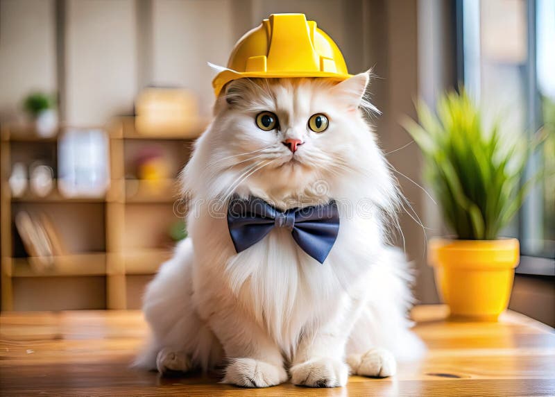 A Whimsical Construction Worker Kitten Adorable Persian Cat in Hard Hat ...