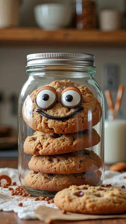 Whimsical Cookie Jar with Smiling Face and Delicious Cookies on Kitchen ...