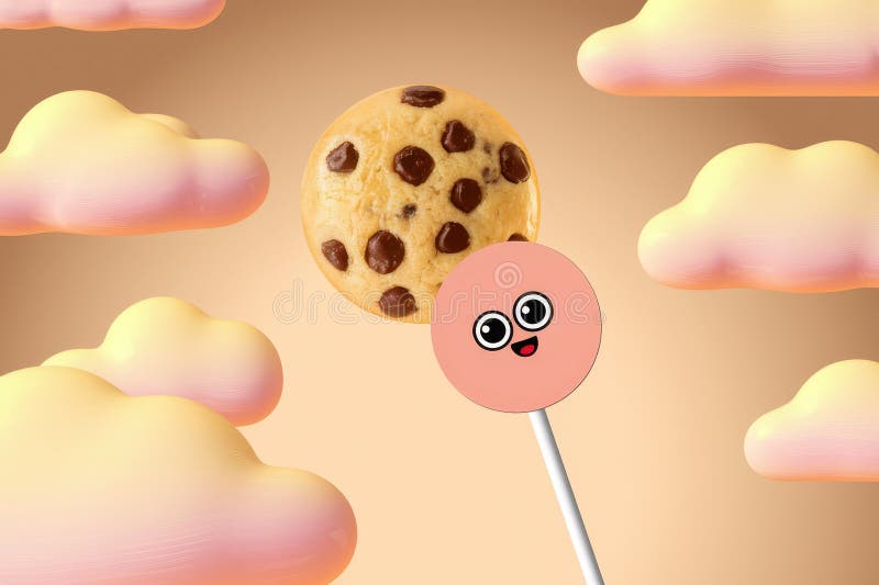 Whimsical Cookie Lollipop with Cute Face Amid Dreamy Pink Cloudscape ...