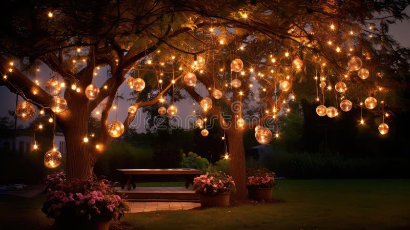 Whimsical Copper String Lights Stock Illustration - Illustration of ...