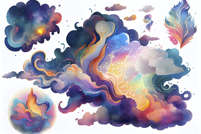 Whimsical Cosmic Clouds on White Background for Creative Projects ...