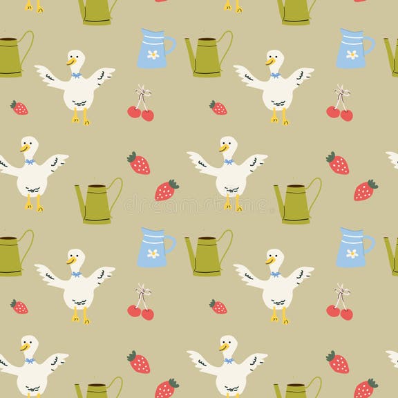 Whimsical Cottage Decor with Ducks and Fruits Design for Pattern Use ...