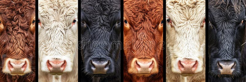 Whimsical Cow Collage with White Vertical Lines, Vibrant Segments in ...