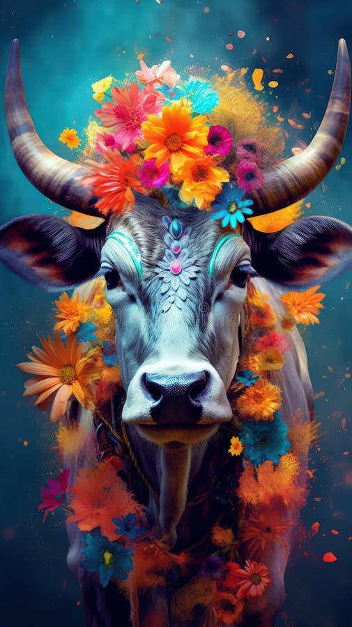 Whimsical Cow in Indian Style with a Comic Twist . Stock Illustration ...