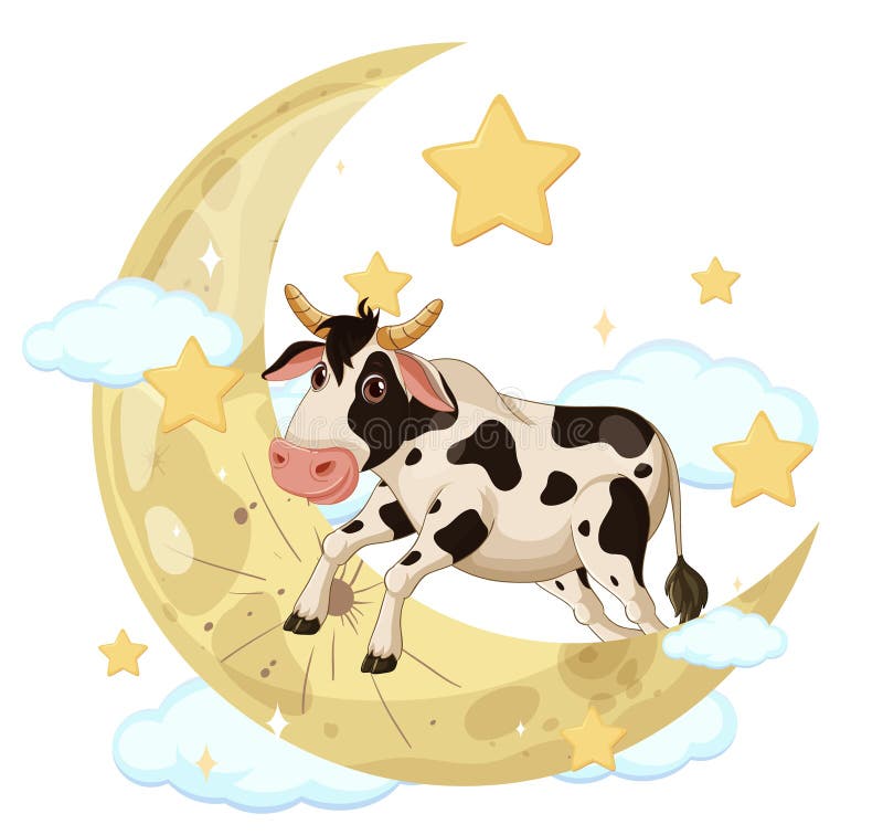 Whimsical cow leaping over stock vector. Illustration of nursery ...