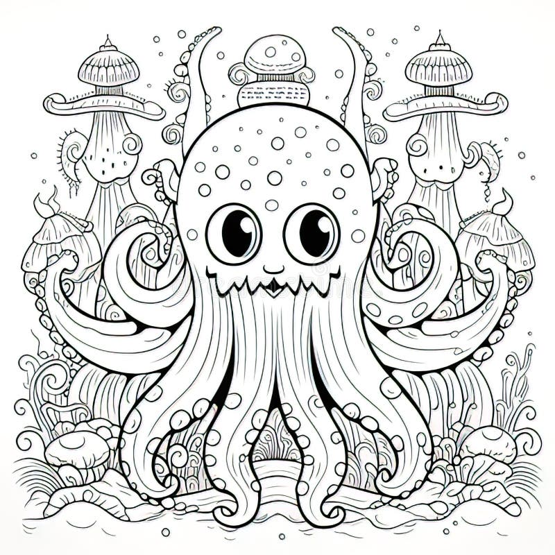 Whimsical Creature Coloring Book Page Style on a White Background Stock ...