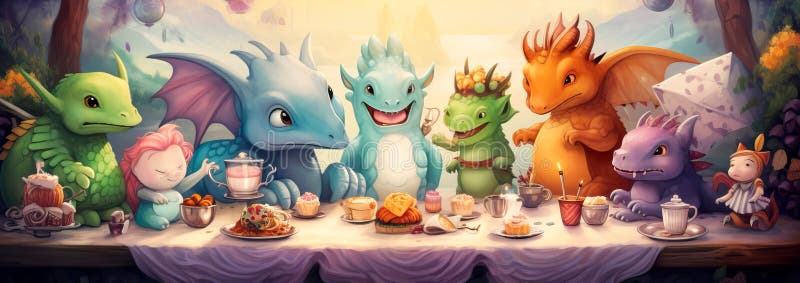Whimsical Creatures& X27; Tea Party Gathering of Magical Creatures in a ...