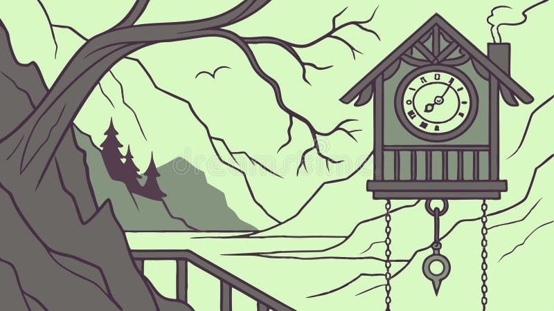 Whimsical Cuckoo Clock Hangs from a Tree with Abstract Forms. Vector ...