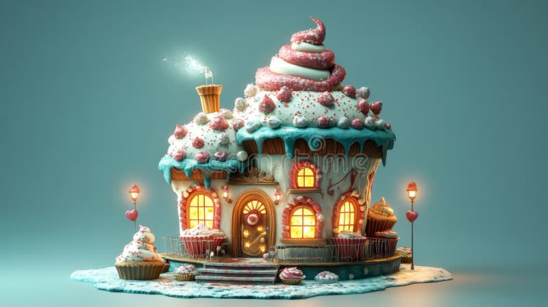Whimsical Cupcake House with Pastel Colors and Warm Lighting Stock ...