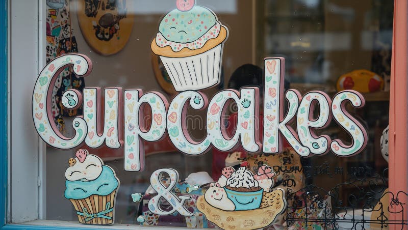 Whimsical Cupcakes Bakery Sign in Pastel Colors Stock Illustration ...