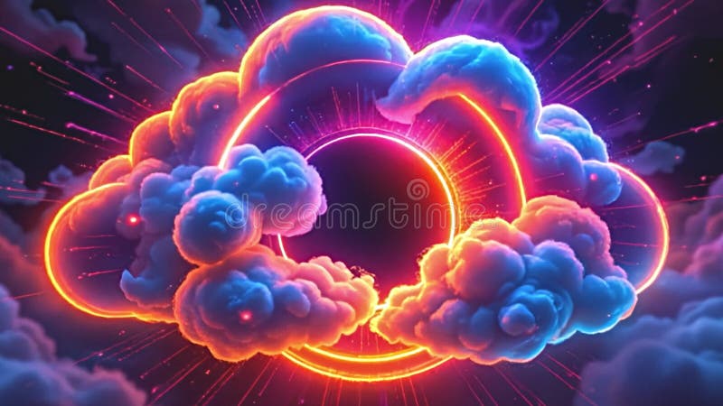 Whimsical 3D Abstract Design of a Neon Cloud, Elegantly Rotating Around ...