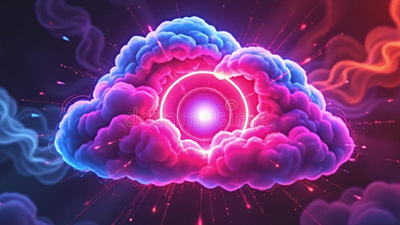 Whimsical 3D Abstract Design of a Neon Cloud, Elegantly Rotating Around ...