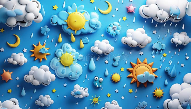 15 Whimsical 3D Cartoon Depicting Different Weather Patterns and Icons ...