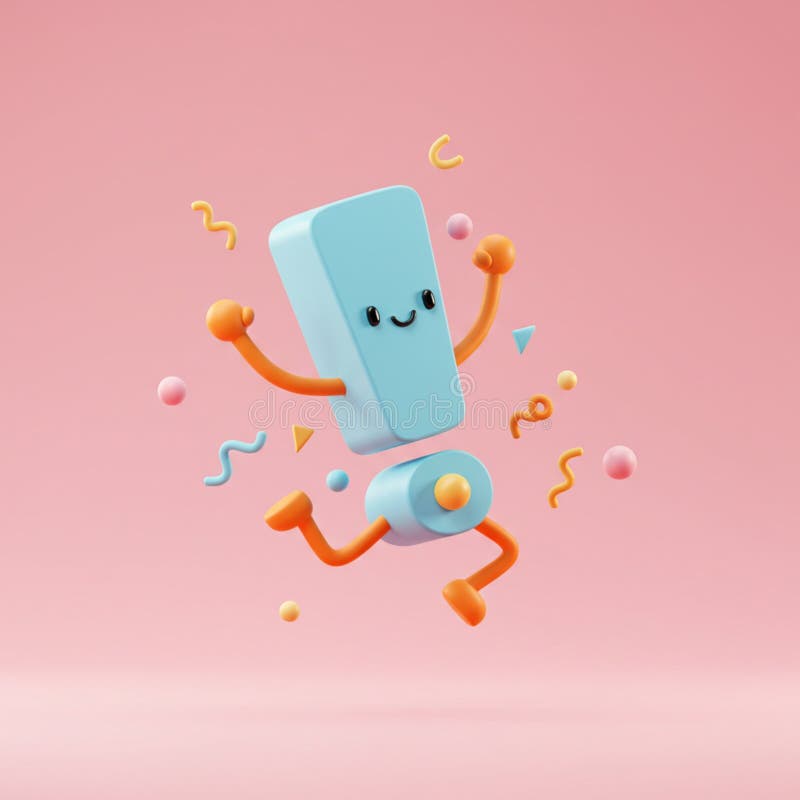 A Whimsical 3D Character with a Rectangular Blue Body, a Smiling Face ...