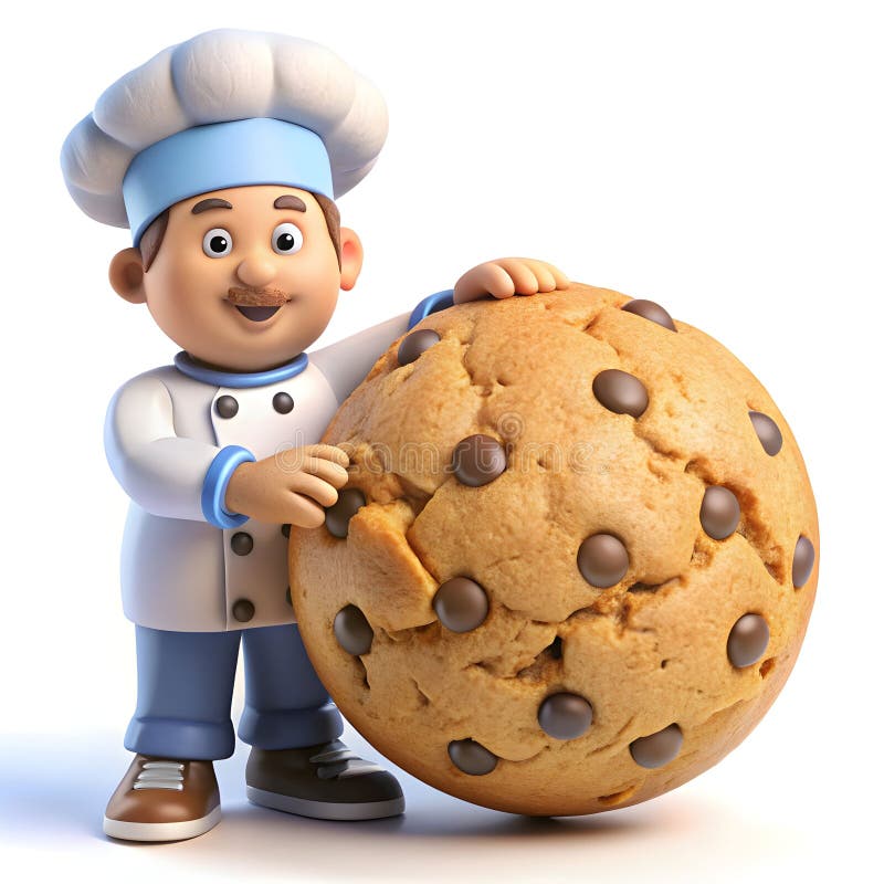 A Whimsical 3D Cookie Chef Joyfully Bakes Stock Illustration ...