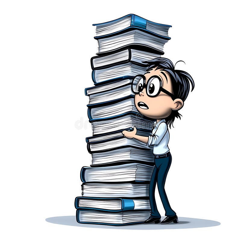 Cartoon Librarian Stacking Books in 2D Style Stock Illustration ...