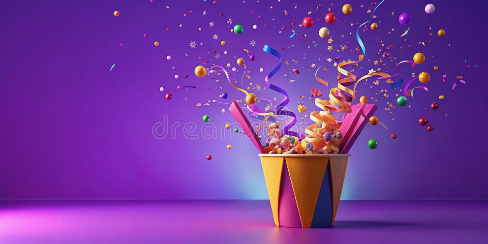 A Whimsical 3D Render of a Cartoon Birthday Surprise Exploding Confetti ...