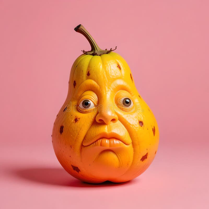 Whimsical 3D Render: Grumpy Pear Face Stock Illustration - Illustration ...