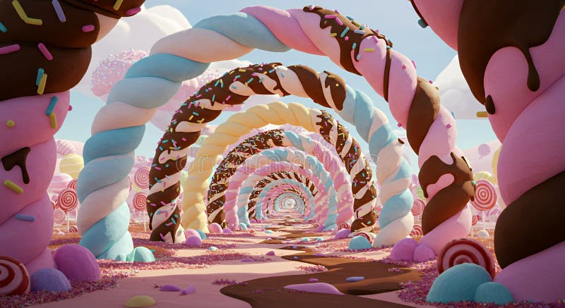 Whimsical Candy Pathway: Pastel Marshmallow Arches and Sprinkles Stock ...