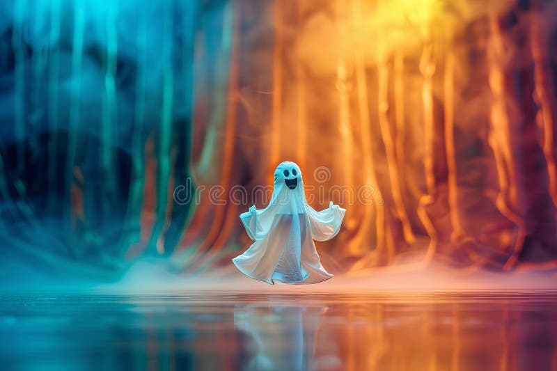 Whimsical Dancing Ghost Gracefully Moving on Stage with Halloween ...