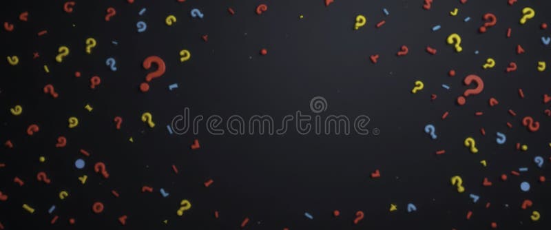 Whimsical Dark Background with Scattered Red, Yellow, Blue Question ...