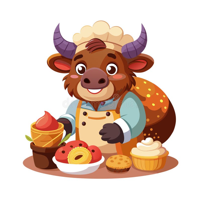 Whimsical Benny the Baking Bison Character Design Stock Vector ...