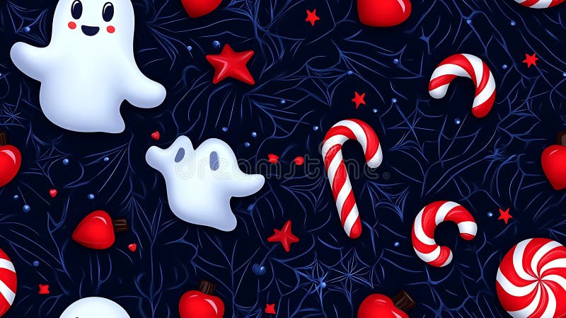Cheerful Ghosts and Candy Canes for Halloween Stock Illustration ...