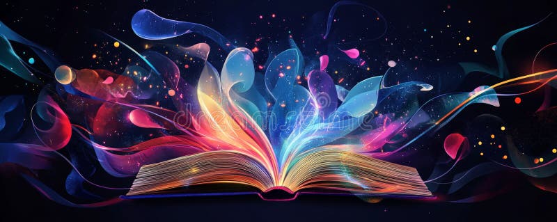 A Whimsical Design Featuring an Open Book with Colorful, Abstract ...