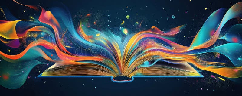 A Whimsical Design Featuring an Open Book with Colorful, Abstract ...
