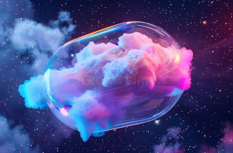Neon Cotton Candy Cloud Floating in Transparent Cosmic Capsule Stock ...