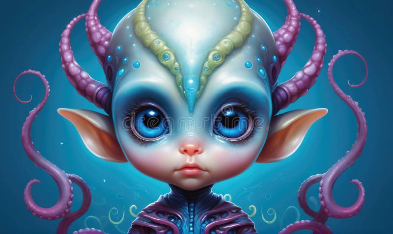 A Whimsical, Digital Illustration of an Alien Creature with Large ...