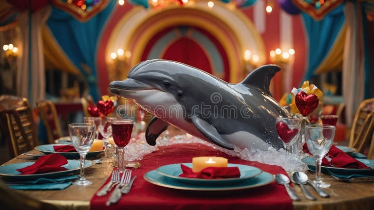Romantic Dinner with a Dolphin Centerpiece Stock Illustration ...
