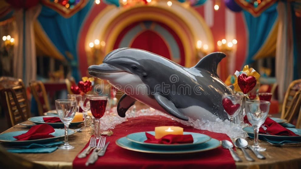 Romantic Dinner with a Dolphin Centerpiece Stock Illustration ...