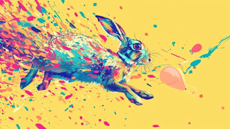 Rabbit Flying High in Sky with Colorful Confetti. Stock Illustration ...