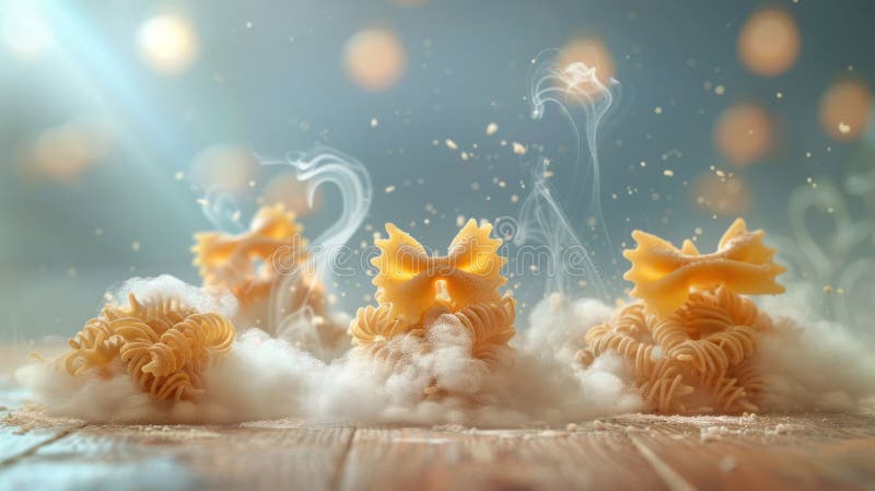 Steaming Farfalle Pasta with Fusilli in a Dreamy Setting Stock ...