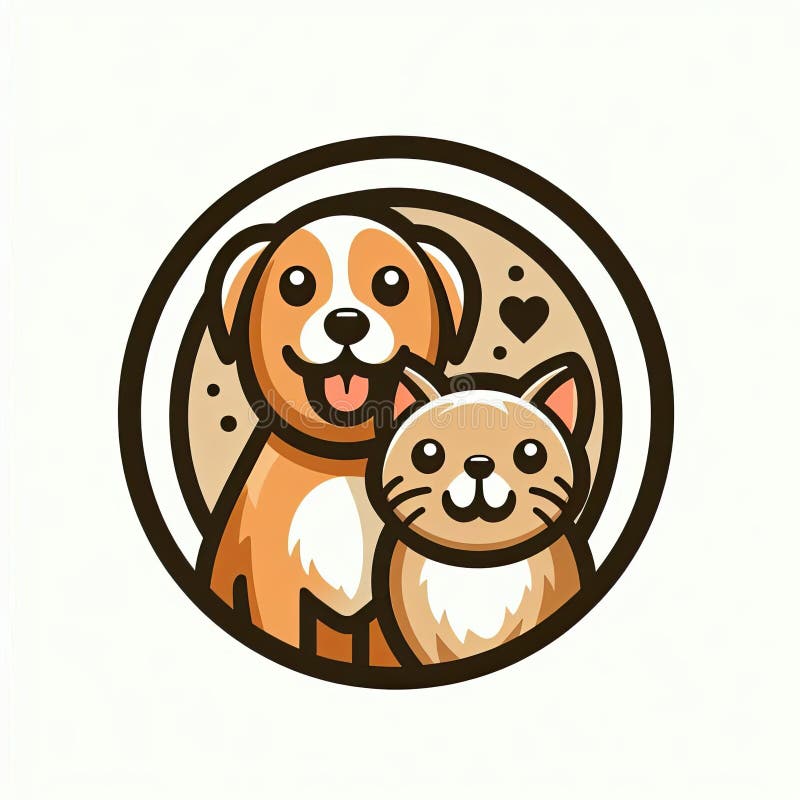 Whimsical Dog and Cat Illustration in Circle Frame Stock Illustration ...